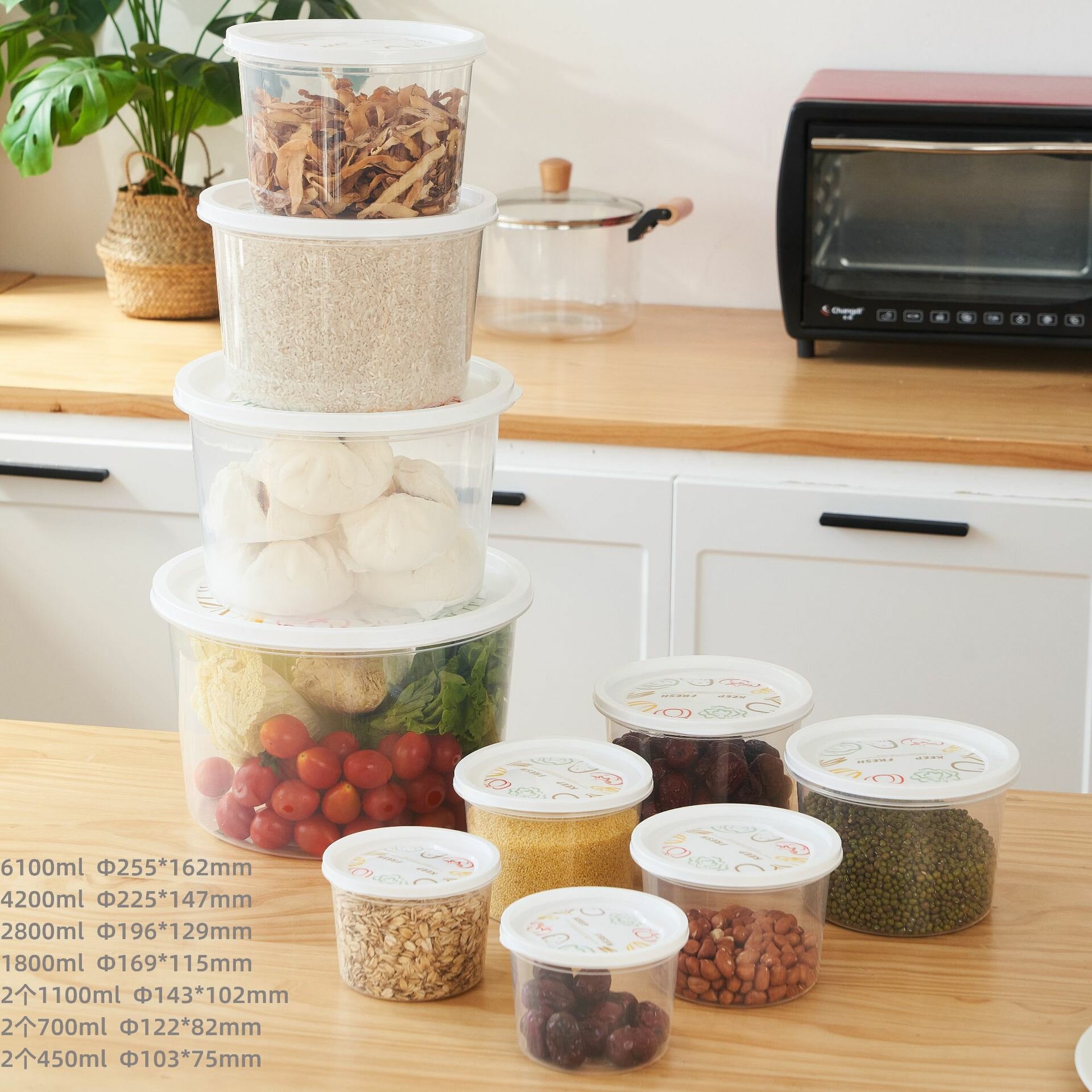 Пластиковый круглый ланч-бокс для еды, контейнер для хранения свежести, герметичный органайзер для холодильника, контейнер для хранения круп