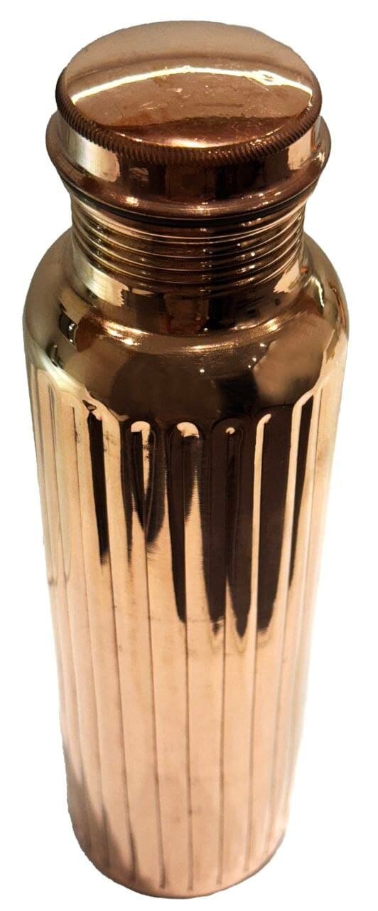 Медная бутылка, кованая с рельефом вертикальные полосы, с медной винтовой пробкой 100% Pure Copper Hammered Bottle