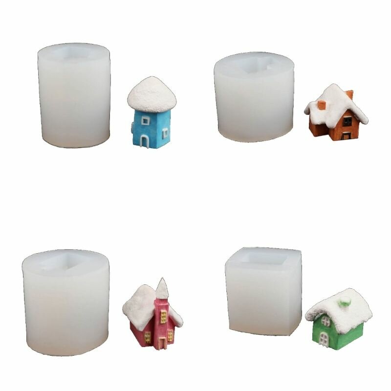 Силиконовый молд набор 4 шт, формы для литья маленького домика для эпоксидной смолы, свечей, выпечки и декора, гладкие легко вынимать, идеальны для рукоделия и подарков