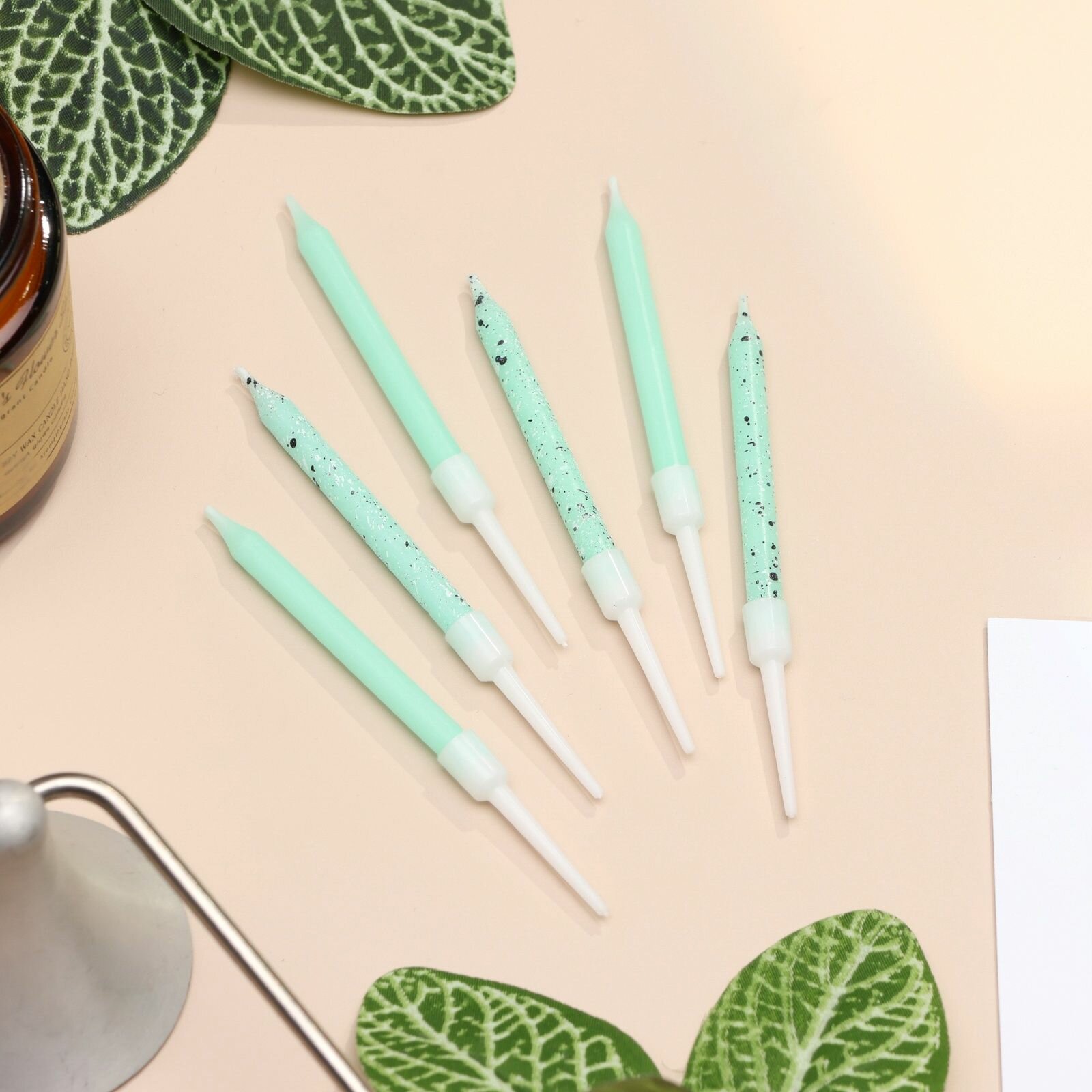 Свечи для торта "Блестящая вечеринка" 6 шт, бирюзовый