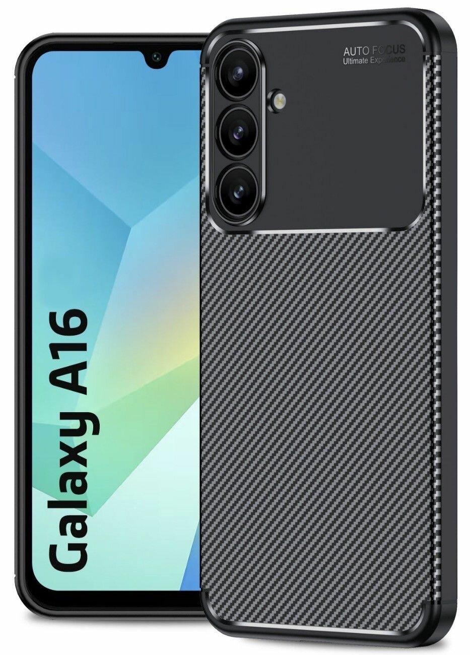 Чехол на Samsung Galaxy A16 силиконовый под карбон чёрный противоударный