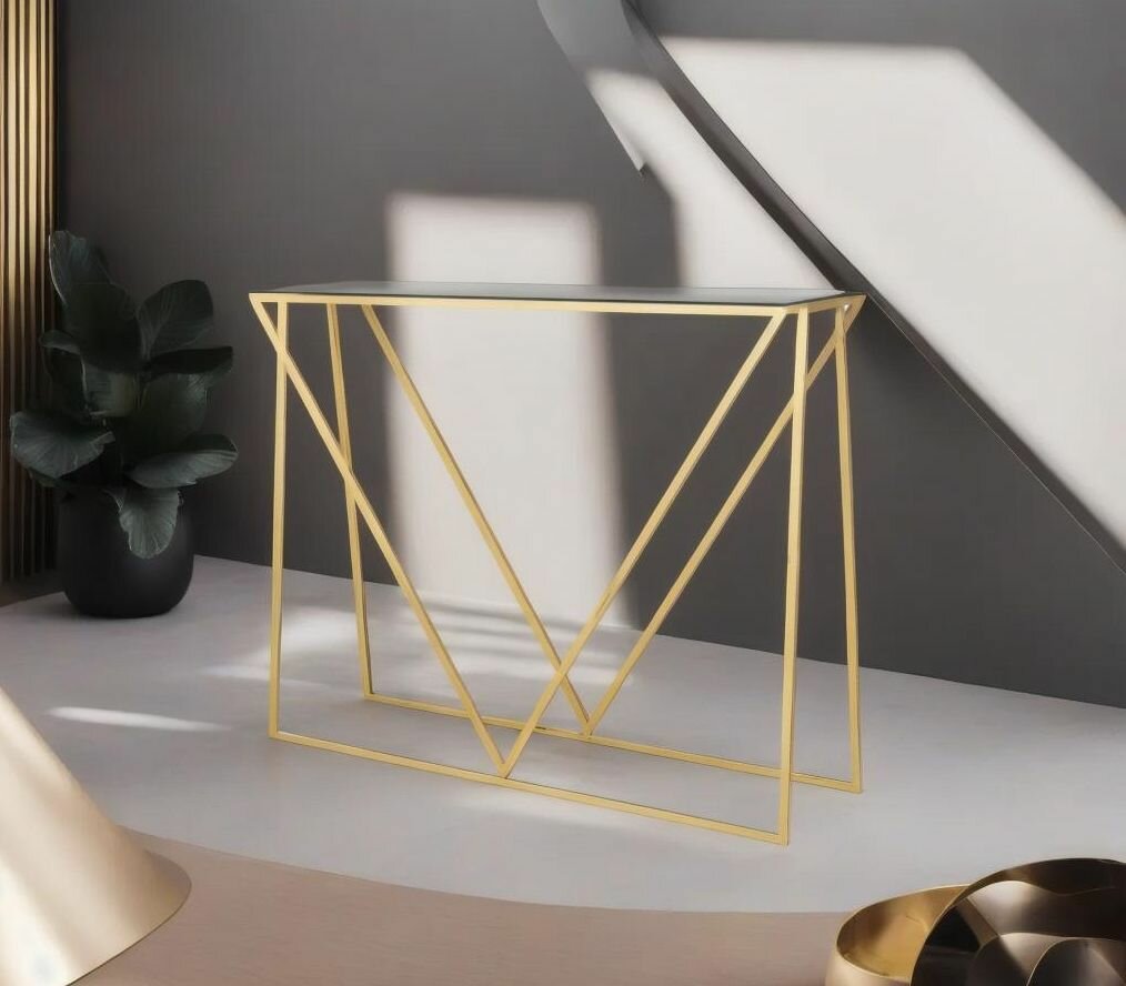 Консольный столик, туалетный столик MADRID 990х875х280мм (золото/стекло серое графит)