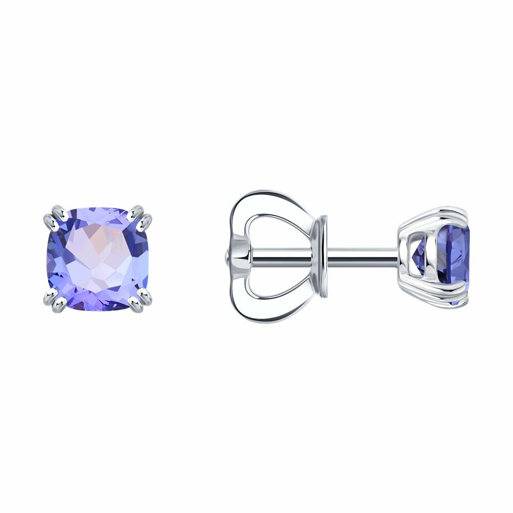 Серьги, белое золото, 585 проба, танзанит