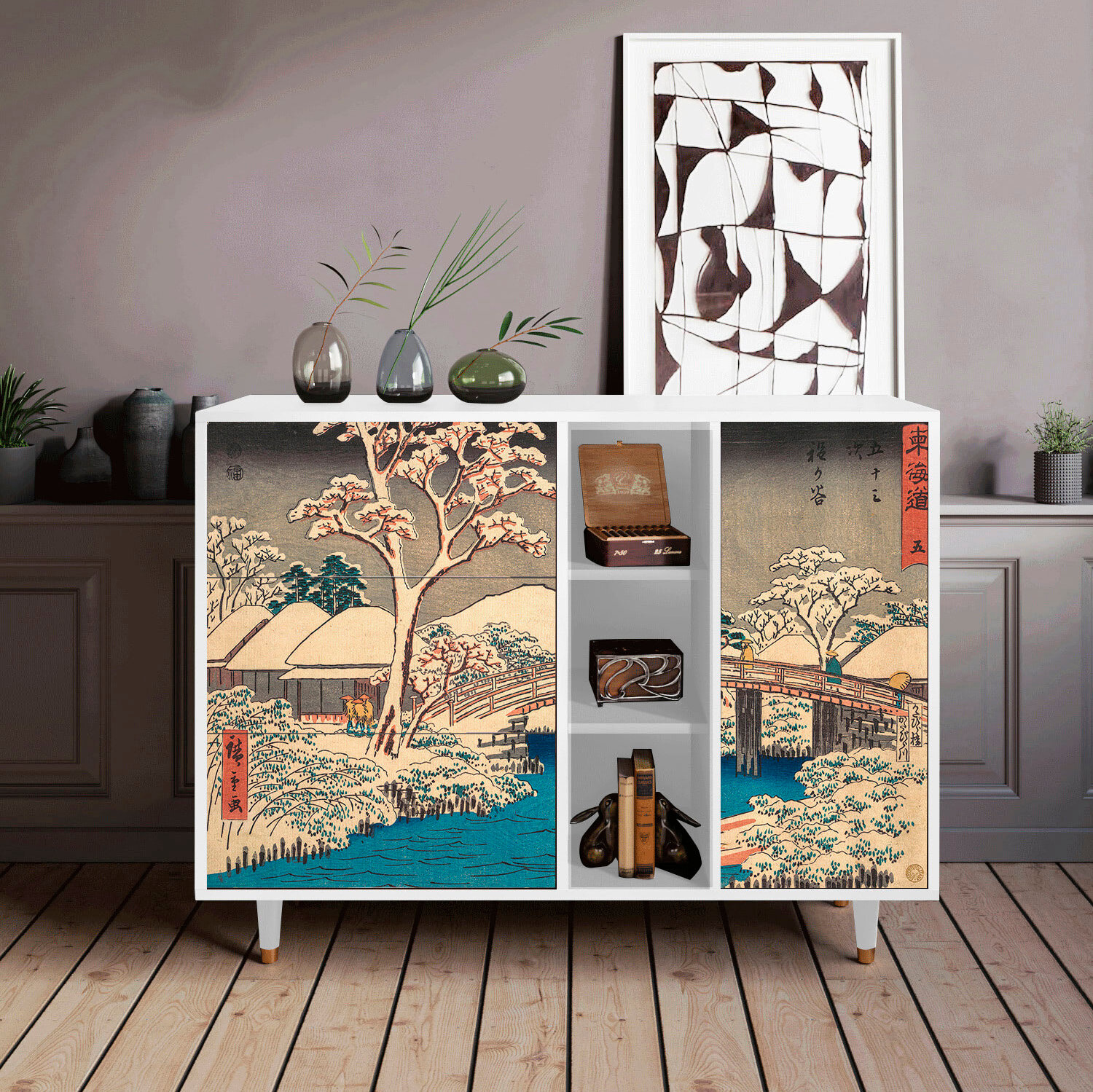 Комод - STORYZ - BS2 Katabira River by Utagawa Hiroshige, Разер - 125 x 97 x 48 см , Цвет корпуса - Белый