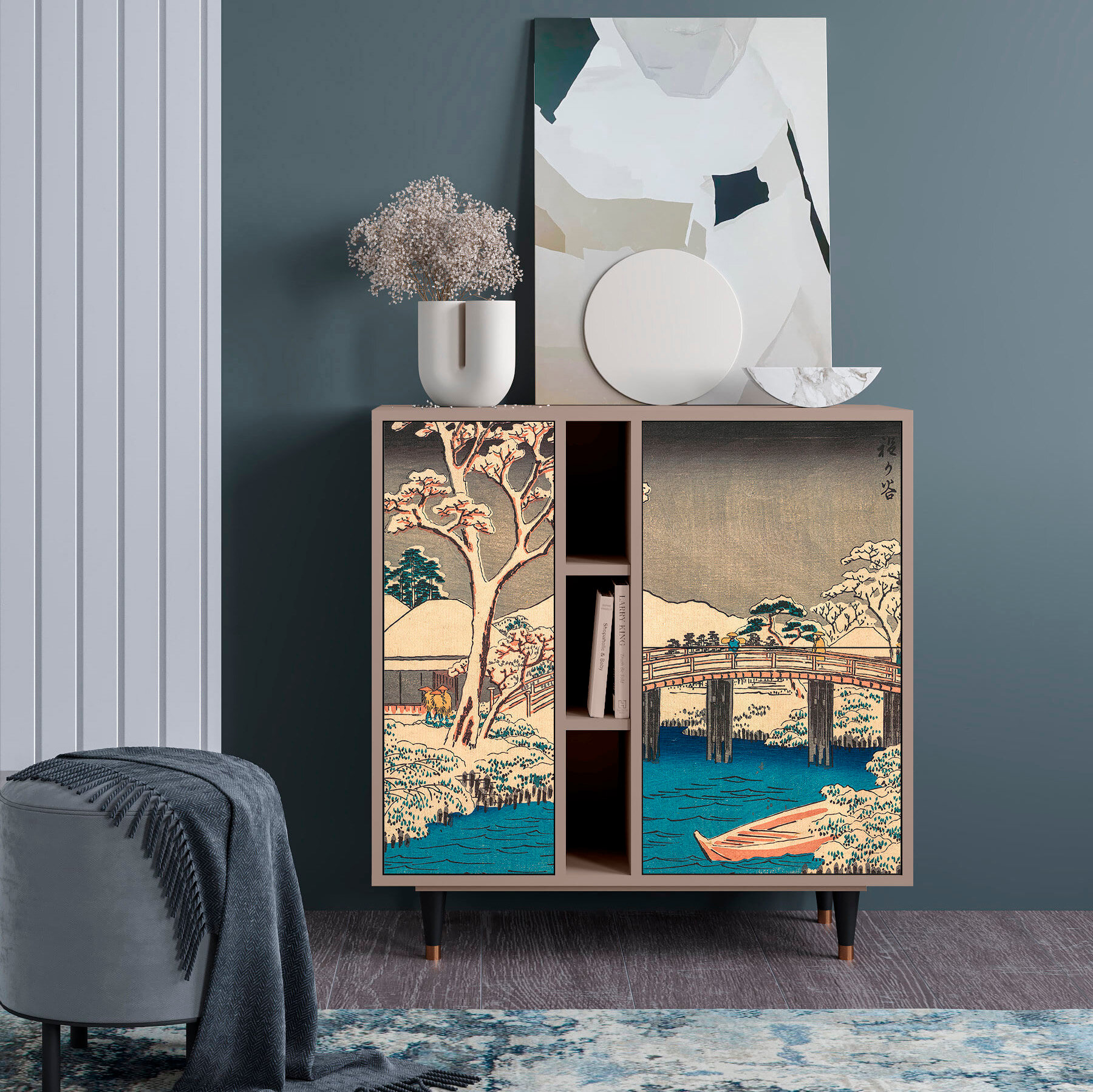 Комод - STORYZ - BS5 Katabira River by Utagawa Hiroshige, Размер - 94 x 96 x 41 см, Цвет корпуса - , Бежевый