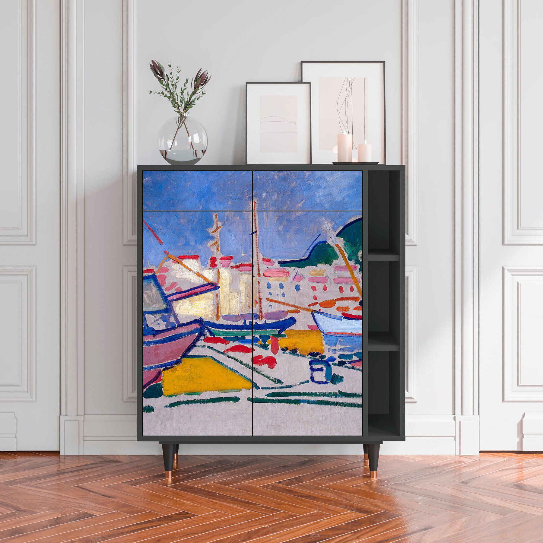 Комод - STORYZ - BS6 The Port of Collioure by Andre Derain , Размер - 94 x 110 x 41 см, Цвет корпуса - , Антрацит