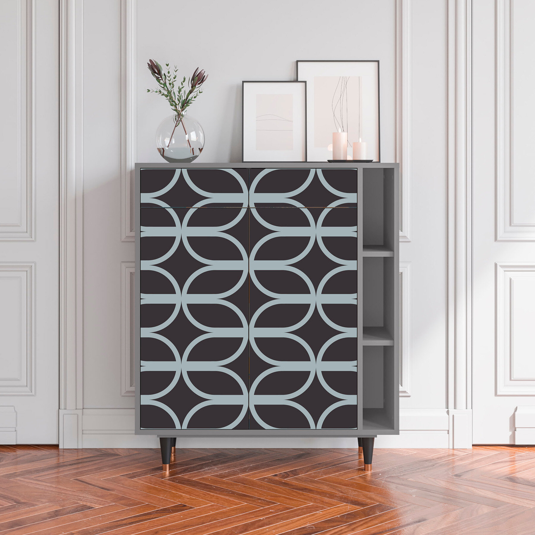 Комод - STORYZ - BS6 Braided Blue, Размер - 94 x 110 x 41 см, Цвет корпуса - , Серый