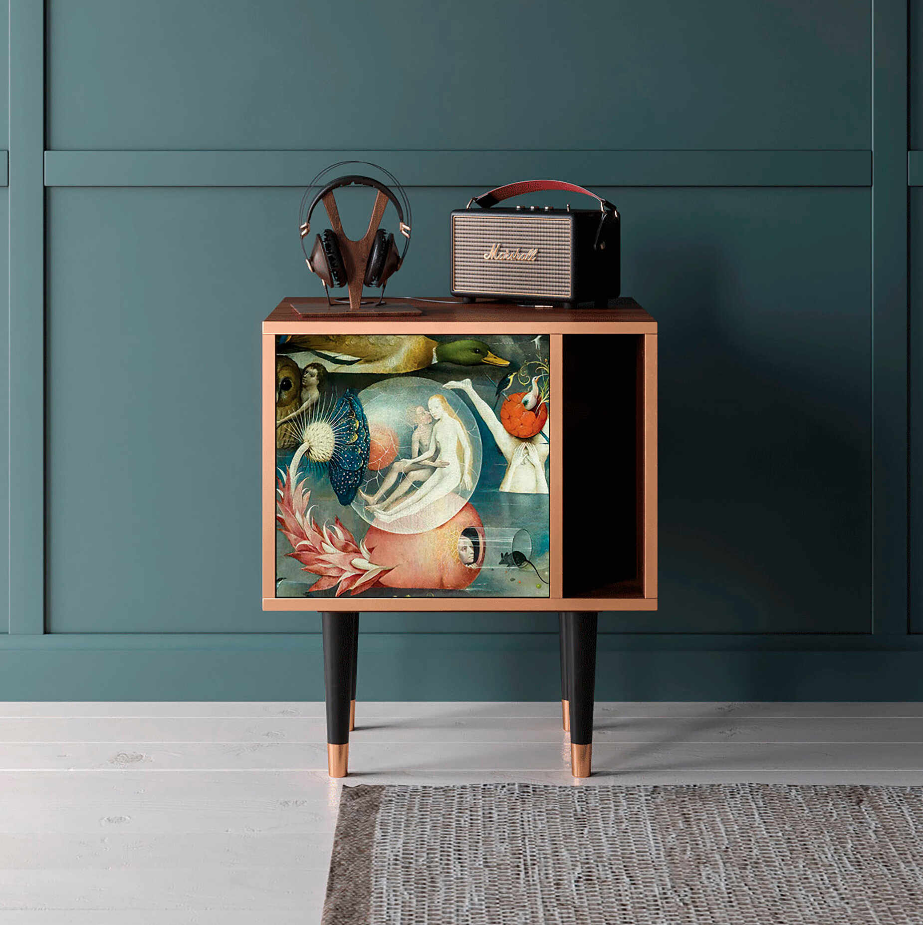 Прикроватная тумба - STORYZ - S2 The Garden Of by Hieronymus Bosch, Размер - 58 x 69 x 48 см, Цвет - Орех