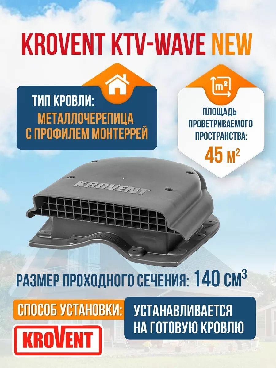 Аэратор кровельный КТВ для металлочерепицы KROVENT, KTV, RAL 7024 серый