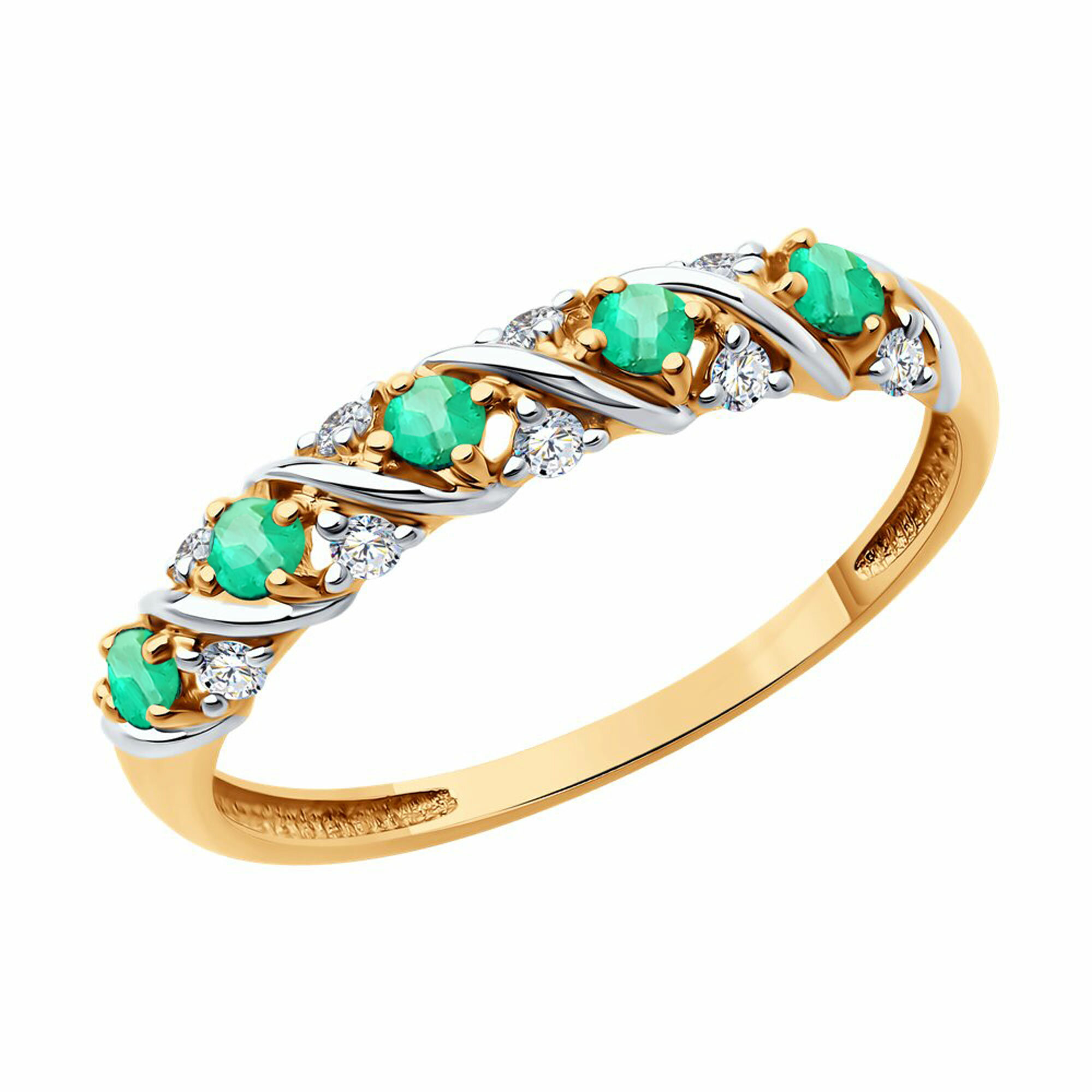 Кольцо дорожка, красное золото, 585 проба, изумруд, бриллиант