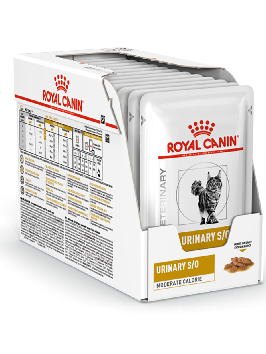 Royal Canin Urinary S/O Moderate Calorie (Роял Канин Уринари С/О Модерейт Кэлори со вкусом мяса) влажный корм для взрослых кошек всех пород при мочекаменной болезни, соус (12шт в уп) 85 гр, паучи