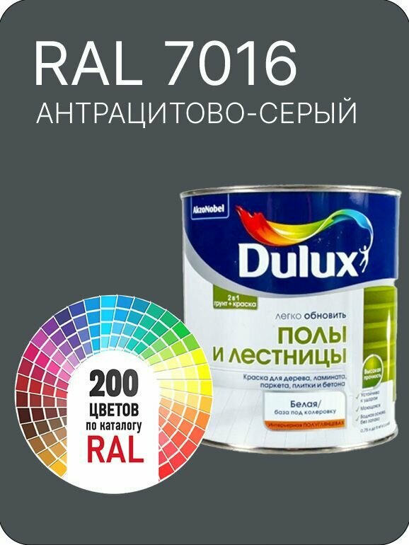 Краска для пола и лестниц цвет антрацитово серый Ral 7016 0.8 л.