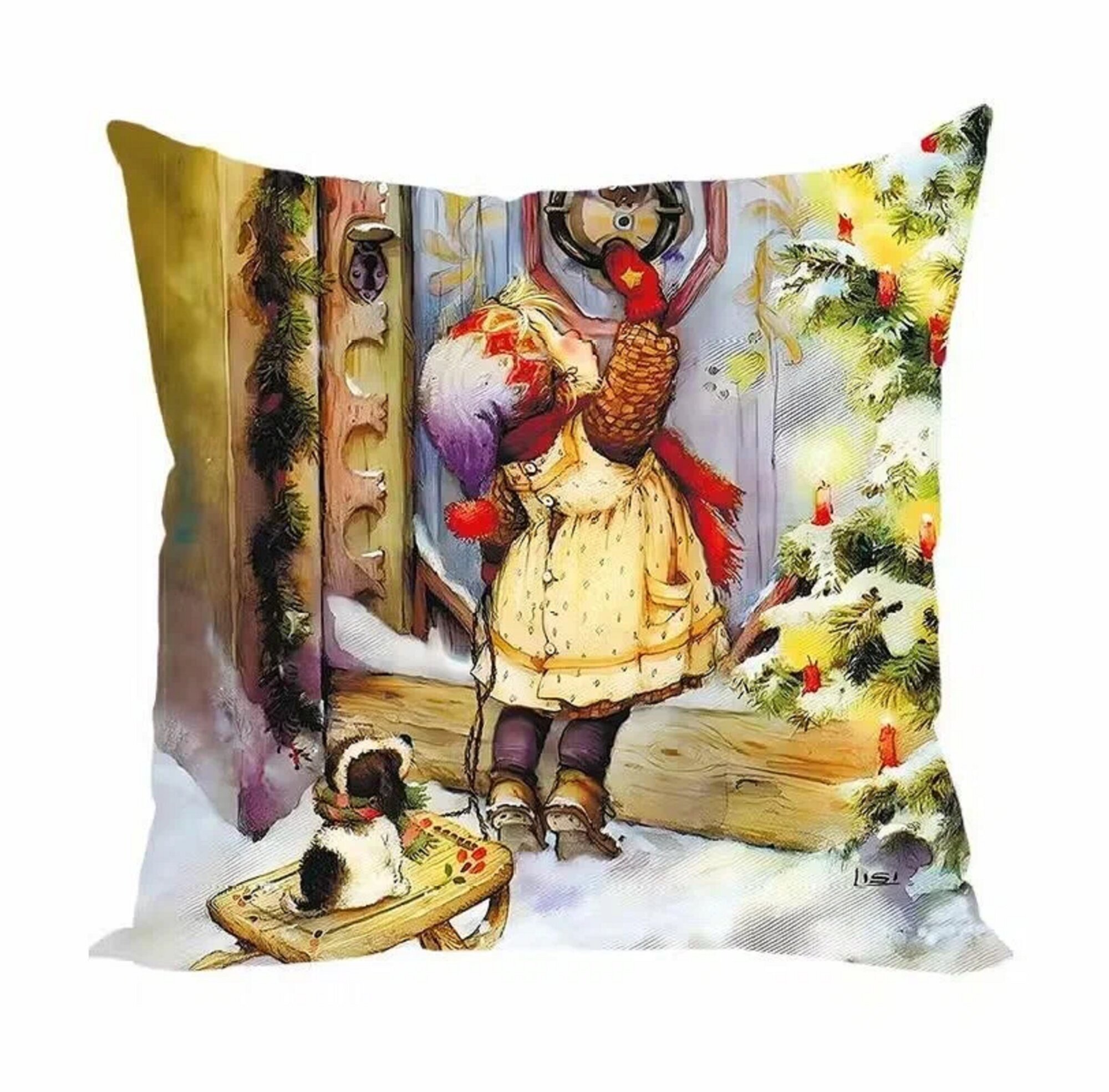 Декоративная подушка Рождество стучится в дверь 40х40 Твилл