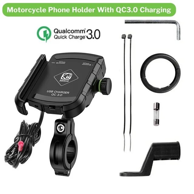 Держатель для телефона мотоциклетный с поддержкой QC 3,0 и USB-портом QC3.0 Charger Black