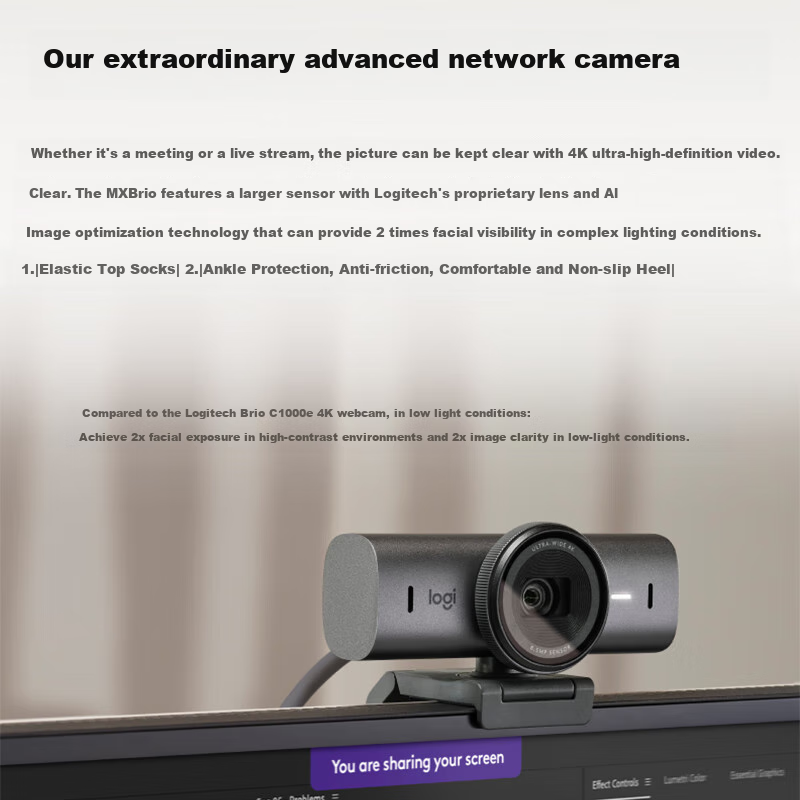 Logitech Master Series MX Brio 700 4K HD Webcam with Privacy Shutter for Video Calling, Online Meetings, and Live Streaming - Pearl White