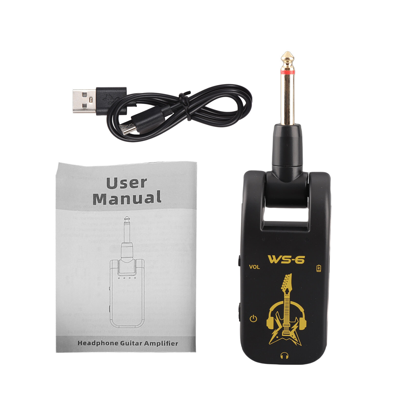 Бесшумный гитарный усилитель-наушник с 50-часовым временем работы, перезаряжаемый, с поворотной на 282° головкой, портативный, для электроакустических инструментов и занятий музыкой.