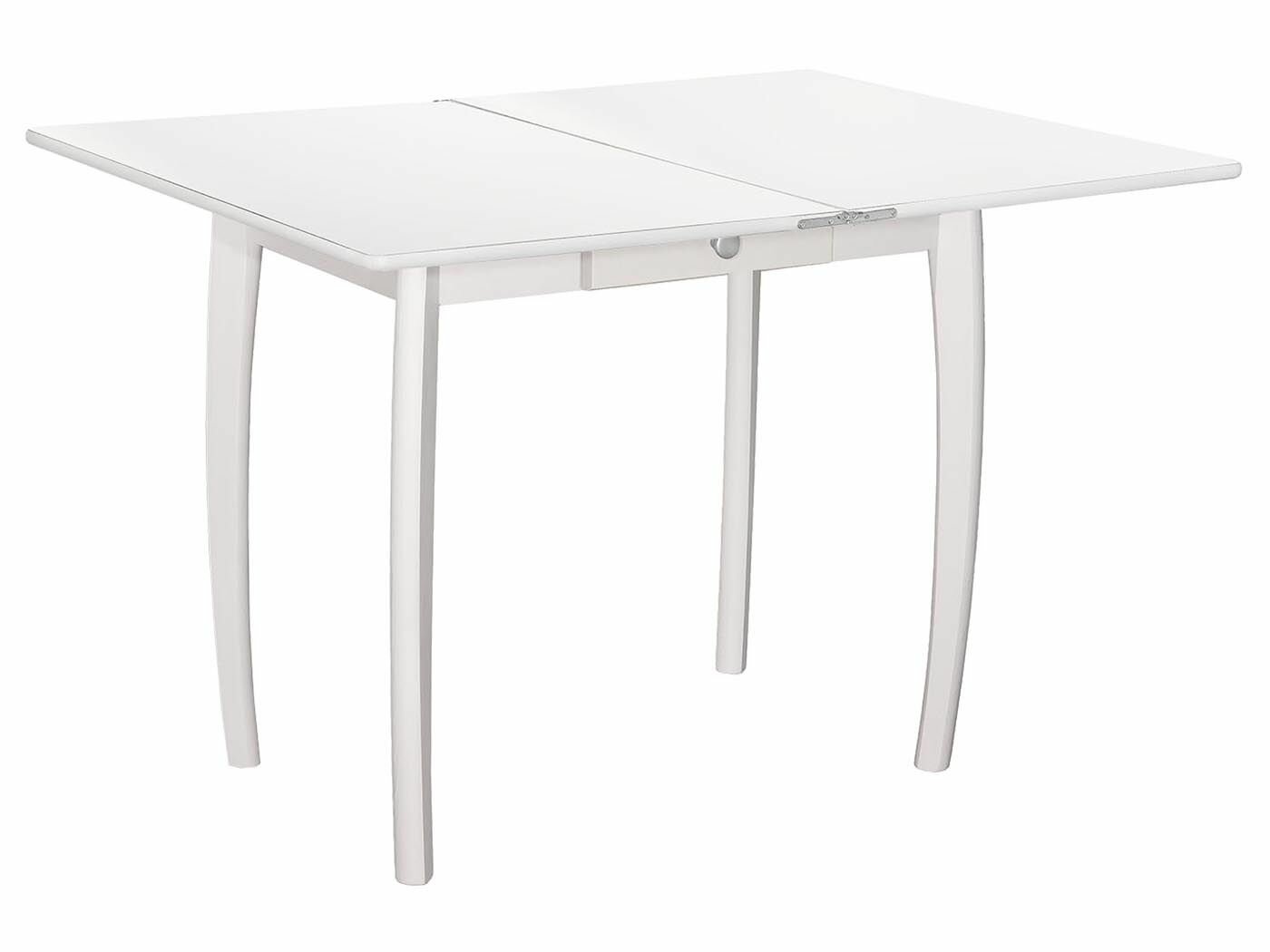 Кухонный, обеденный стол Патерн раскладной, с ящиком, пластик, массив березы опоры, 84х57х78 см, Белый / Белый