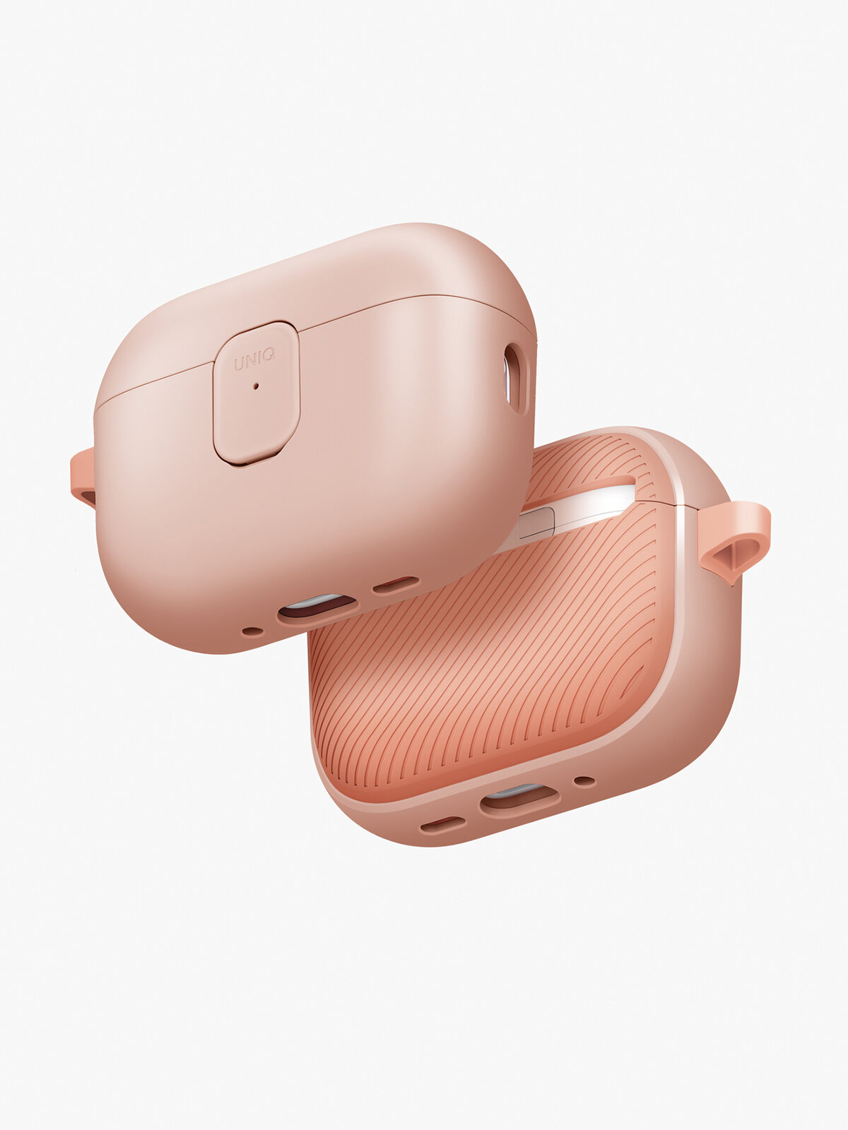 Чехол Uniq CLYDE для Airpods Pro 3 силиконовый с эффектом софт тач с замком с карабином, светло-розовый / кремовый розовый