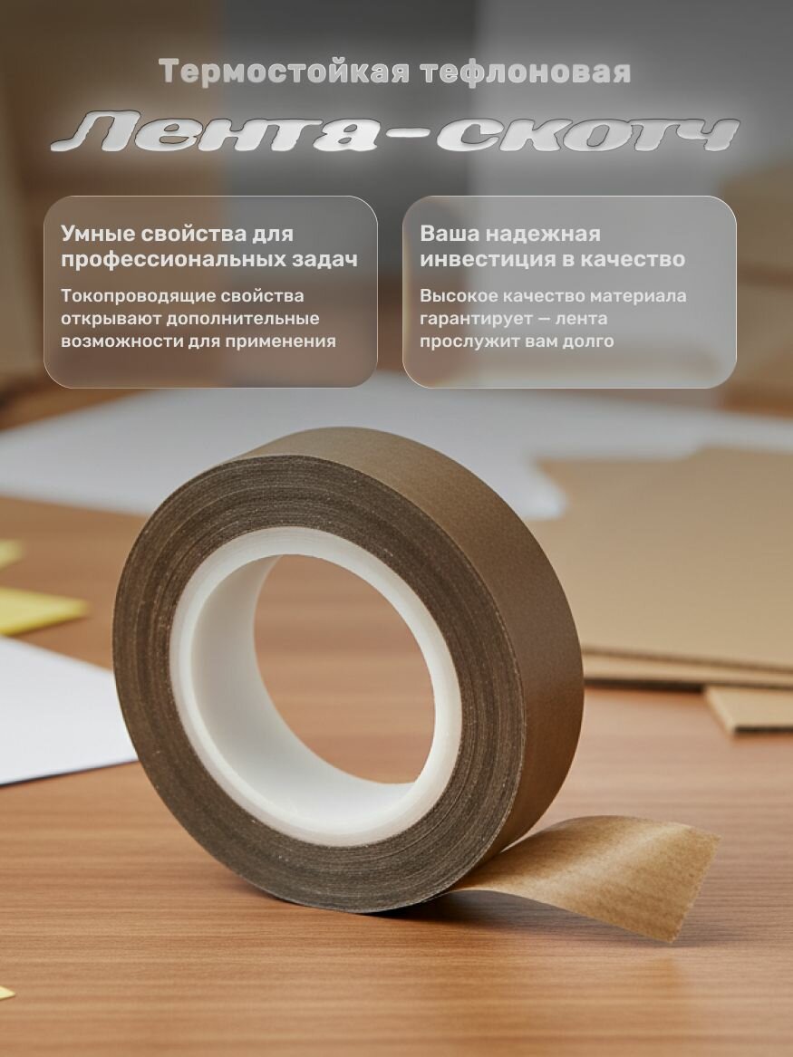 Термостойкая тефлоновая лента скотч RWW For Life для упаковщиков, запайщиков, 15 мм х 5 м, коричневая