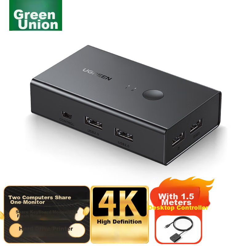 Lulian HDMI KVM Switch 4K HD Video Switcher 2-In USB Printer/keyboard Mouse Sharing for Two Computers, Sharing One Monitor 90809