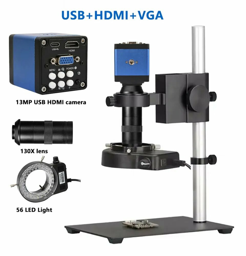 Микроскоп для пайки цифровой с камерой 1080P HDMI, увеличение 130Х+Металлический поддон, предназначенный для технического осмотра