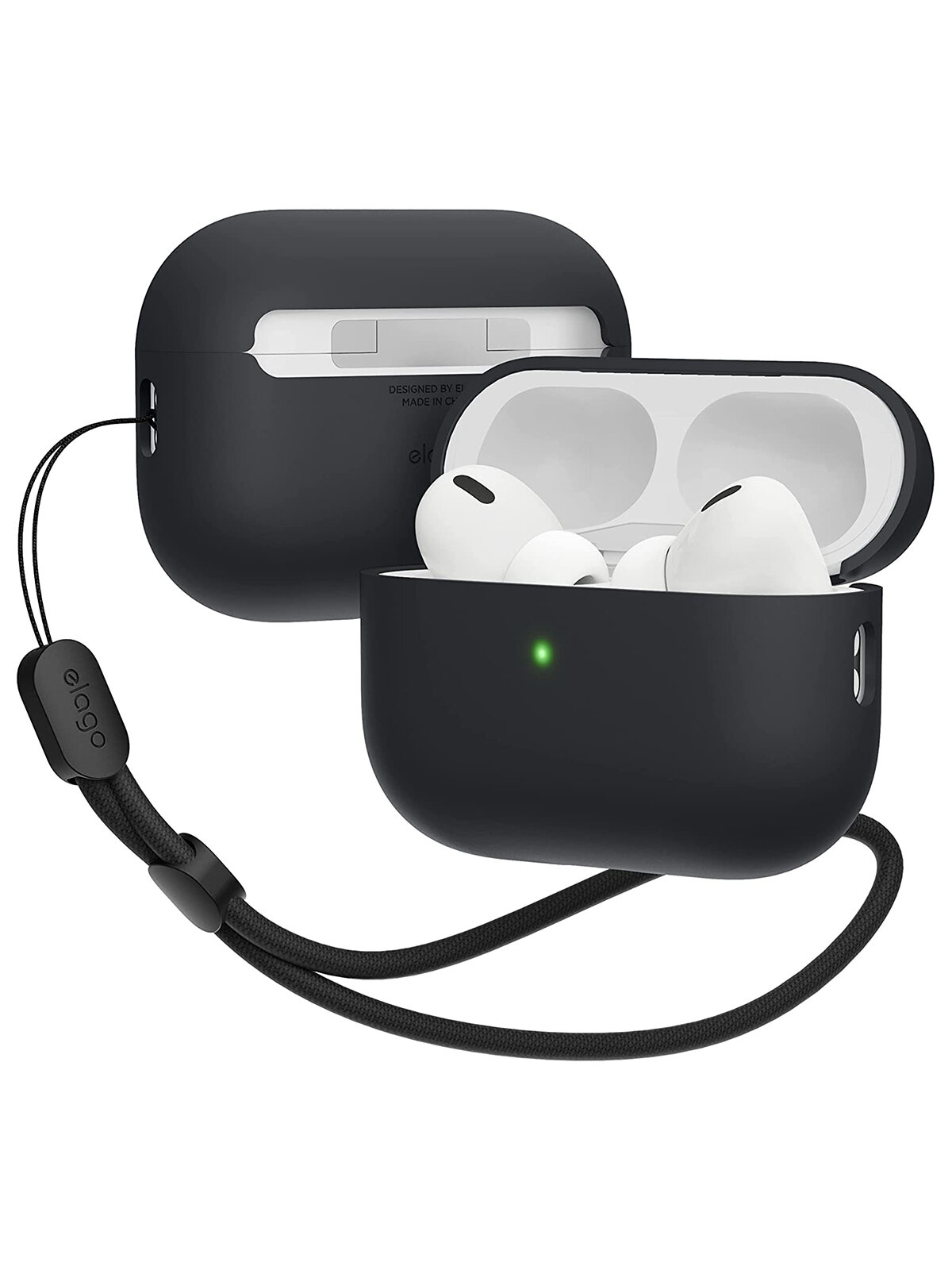 Силиконовый чехол с ремешком для AirPods Pro 2, Elago Liquid case черный