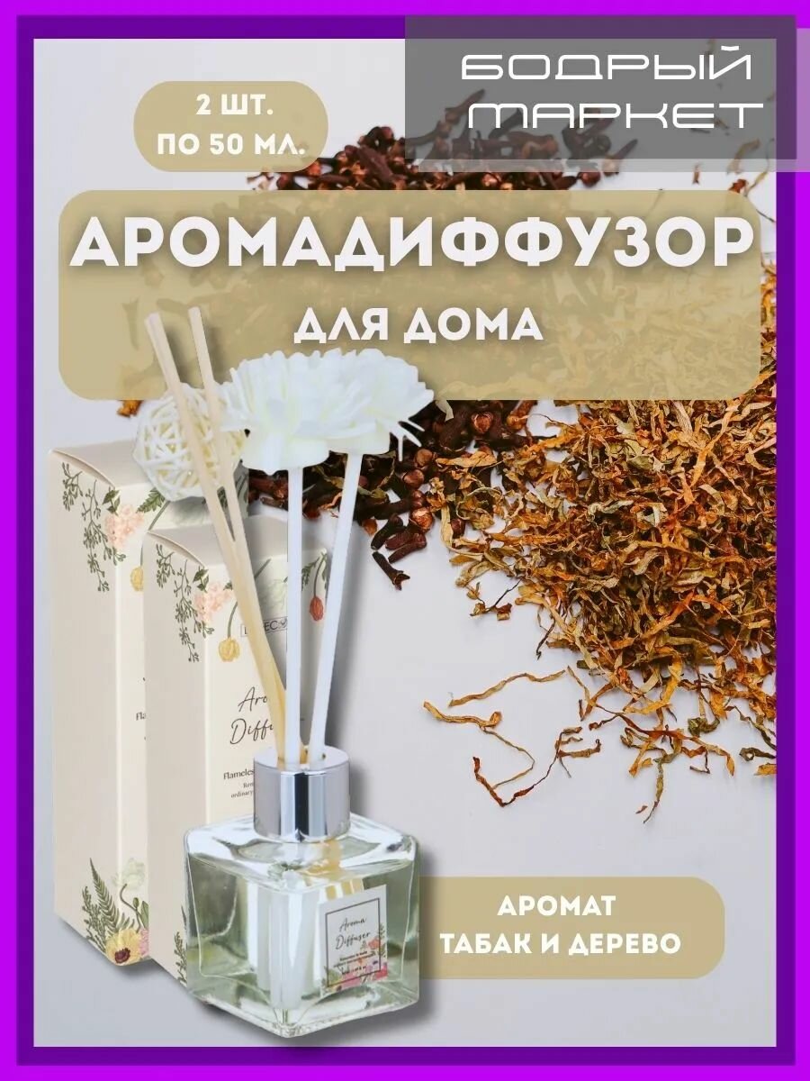 Аромадиффузор с ароматом Табак и дерево 2 шт. по 50 мл.