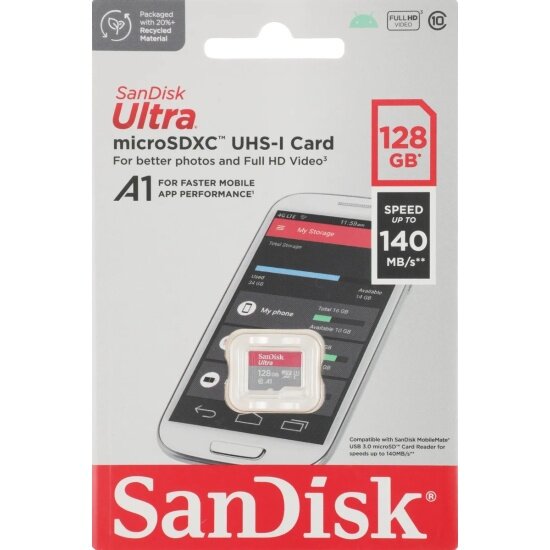 Карта памяти Sandisk microSDXC 128Gb Ultra Class 10 UHS-I U1 A1 140 MB/s