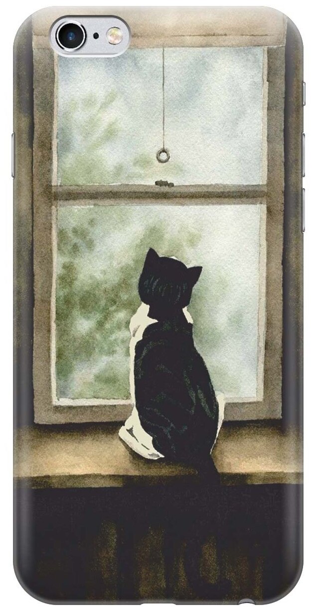 Силиконовый чехол на Apple iPhone 6s / 6 / Эпл Айфон 6 / 6с с рисунком "Кот у окна"