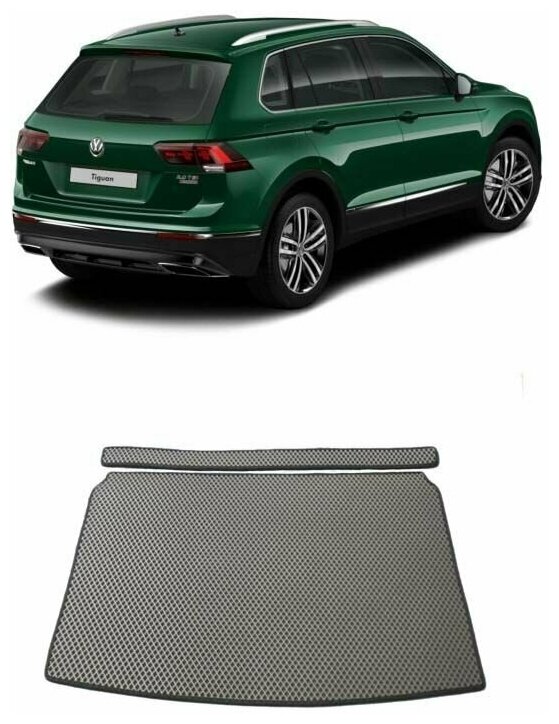 Коврик ЭВА (ЕВА) Volkswagen Tiguan II багажник 2016 - (Фольксваген) / цвет Красный c черной окантовкой. Фактура - ромб /EVA Smart