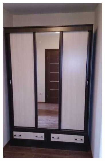 Шкаф купе, для одежды Маэстро 3, МФ-Купе, 220-60-240, с зеркалом, цвет ясень шимо темный/венге