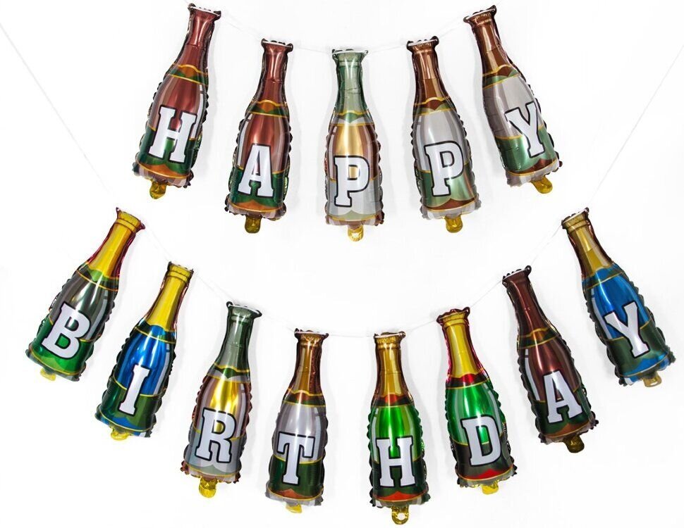 Набор шаров (17'/43 см) Мини-Гирлянда, Напитки, Happy Birthday, 1 шт. в упак.