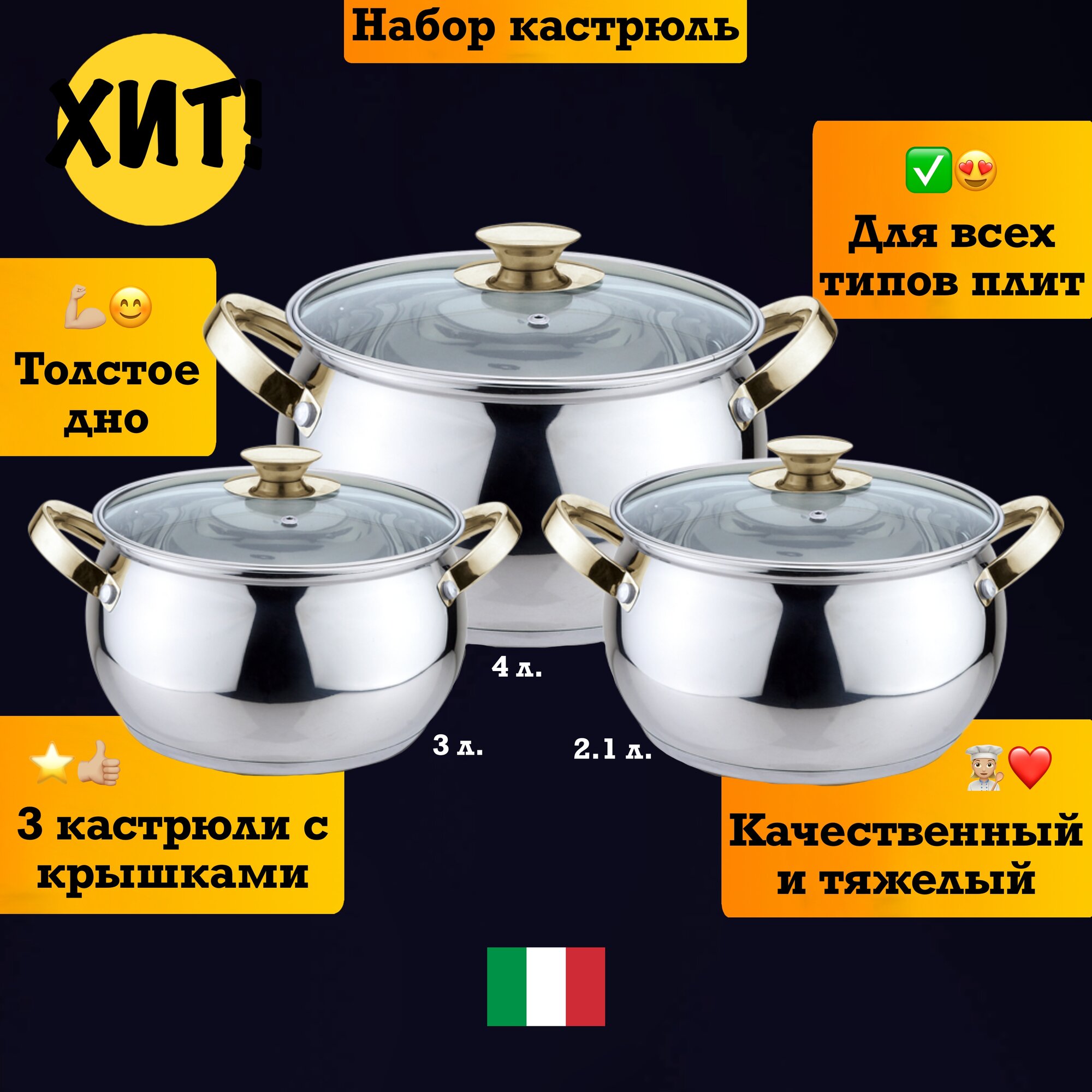 Набор кастрюль с крышкой посуда для индукционной плиты