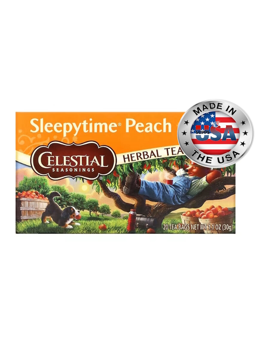 Celestial Seasonings, Sleepytime, травяной чай, без кофеина, персик, 20 чайных пакетиков, 29 г