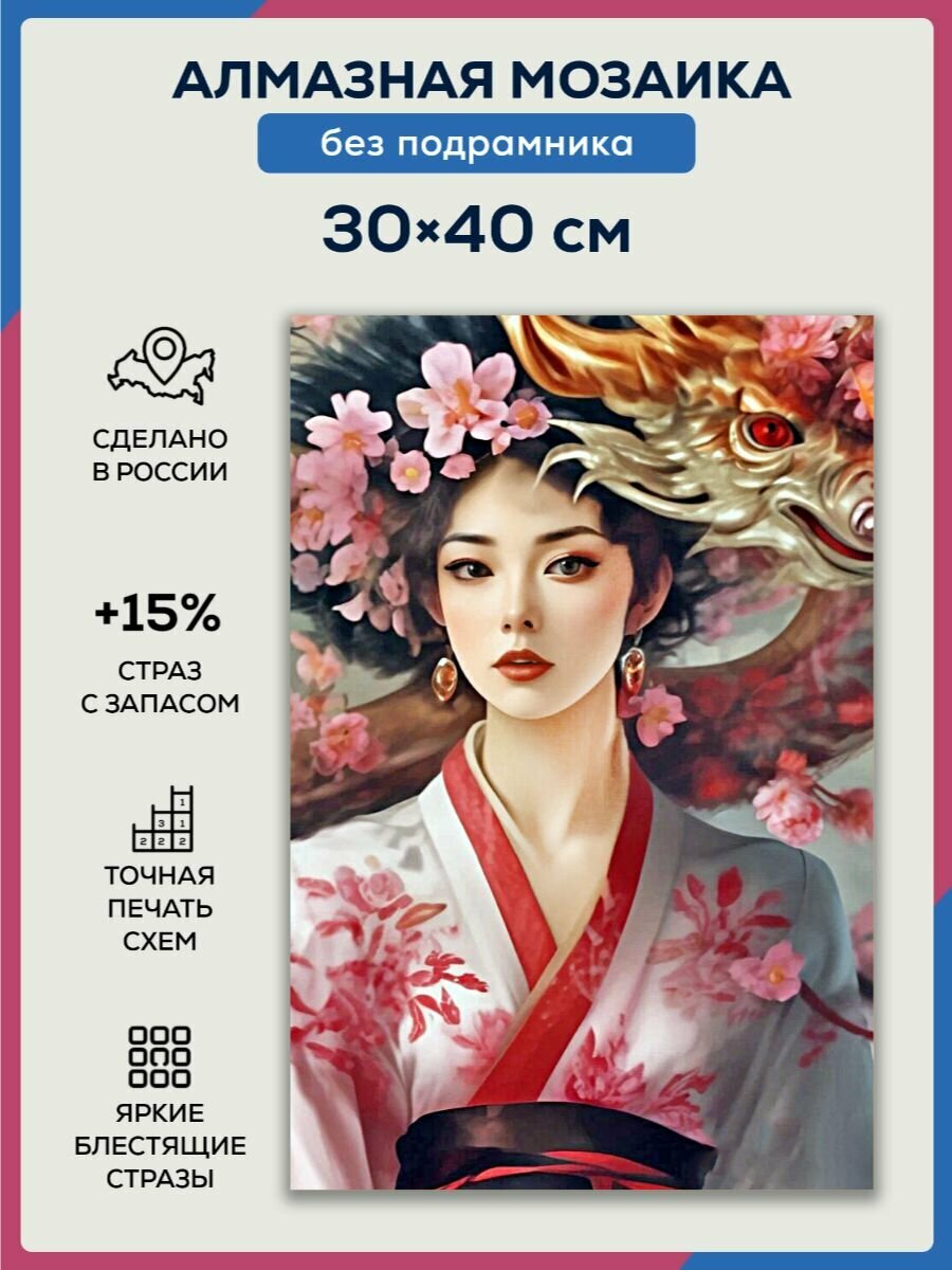 Алмазная мозаика 30x40 Девушка с драконом без подрамника