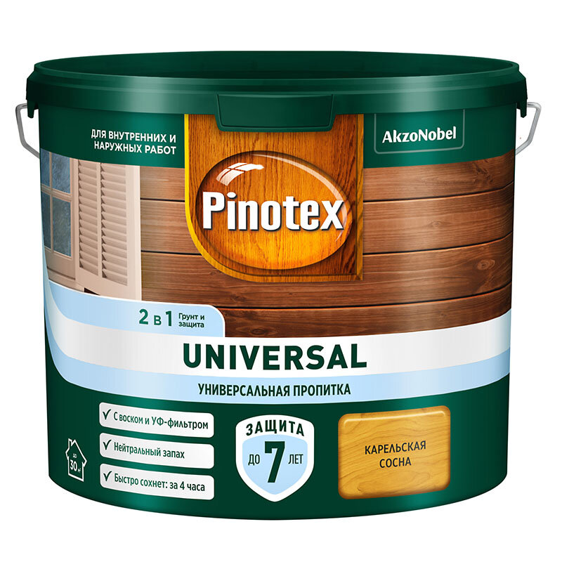 Пропитка PINOTEX UNIVERSAL 2 в 1 для защиты древесины, на водной основе, карельская сосна 2,5л