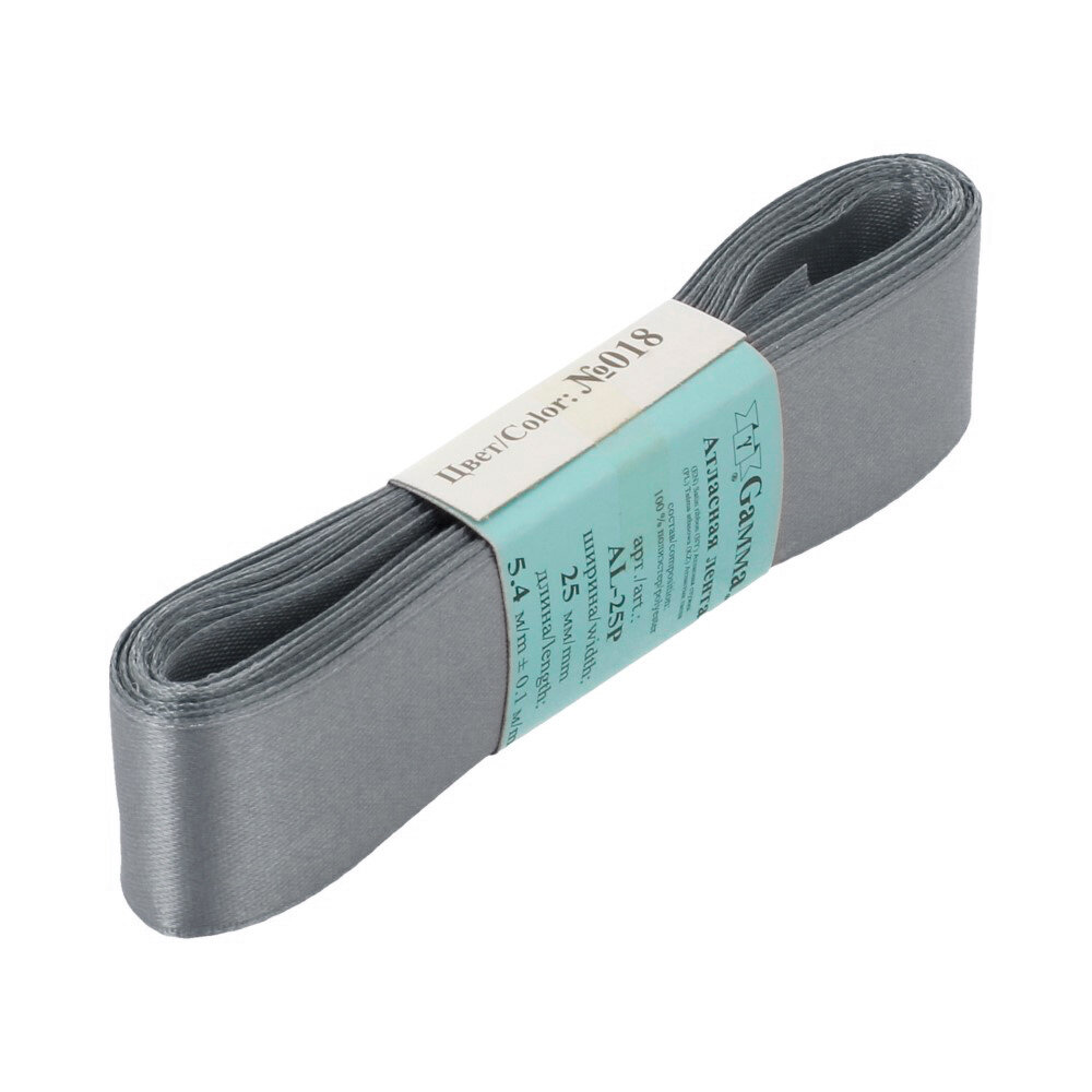 Лента атласная, Gaммa, 25мм, темно-серая №018, моток, 5 метров