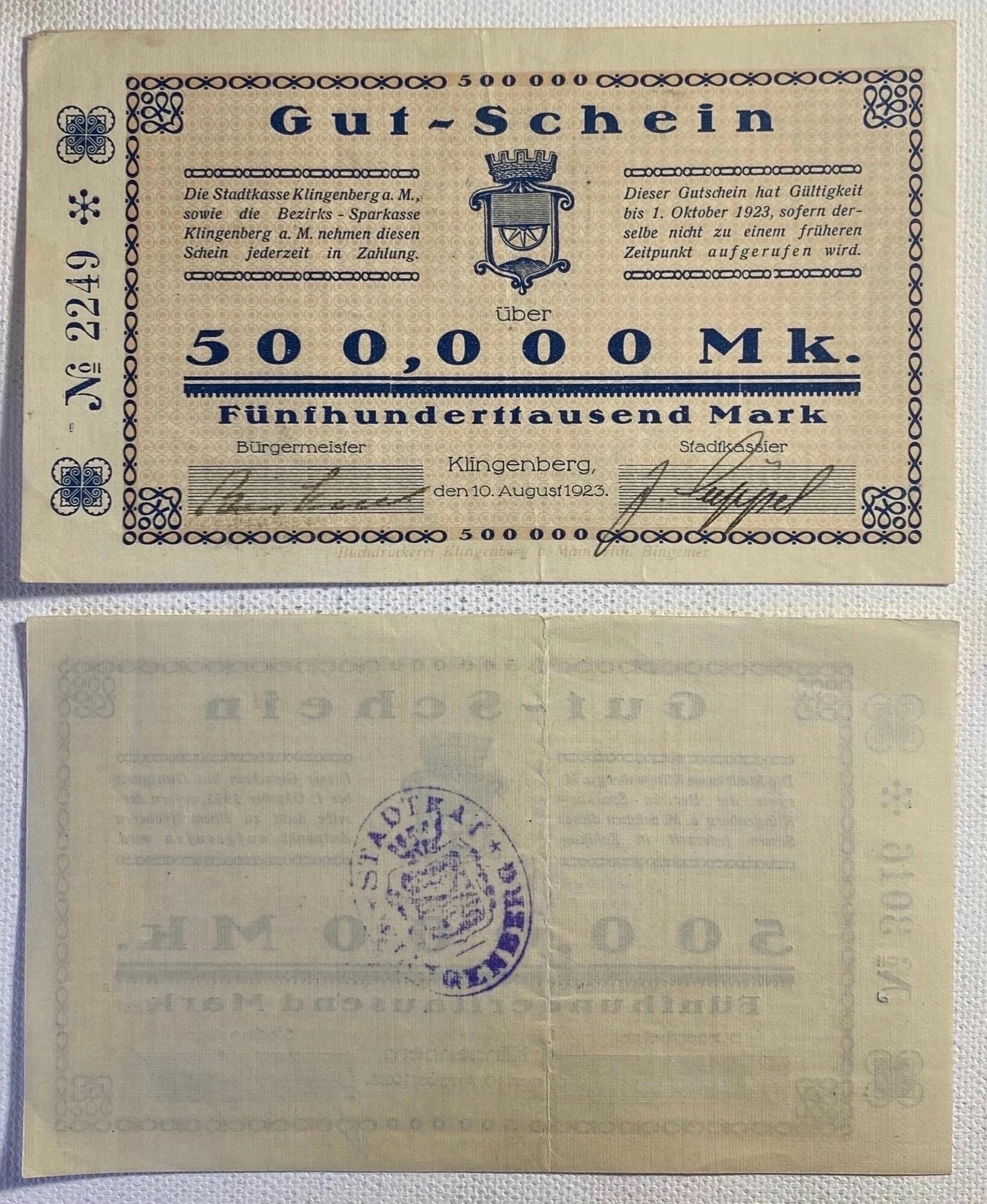 Гроссгельд - 500000 марок 1923 года Neuss Германия
