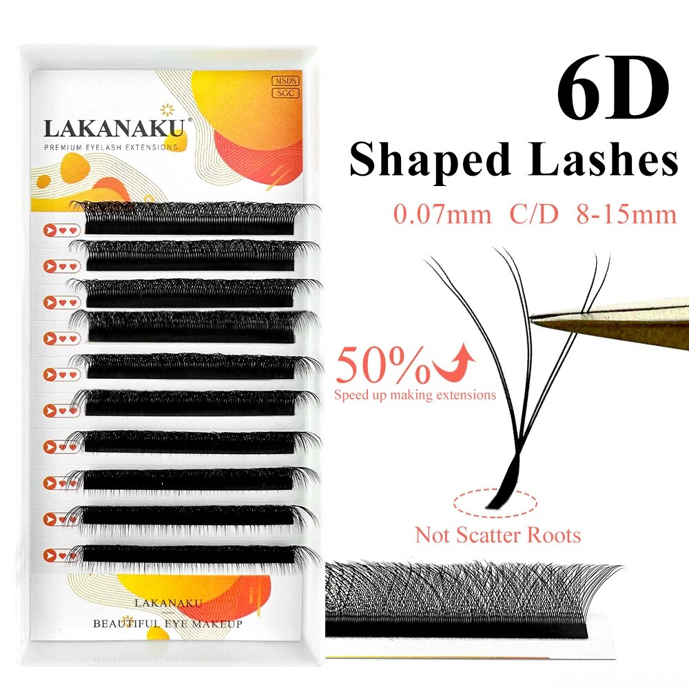 LAKANAKU 6D ресницы для наращивания, C изгиб, 14 мм, 6D W