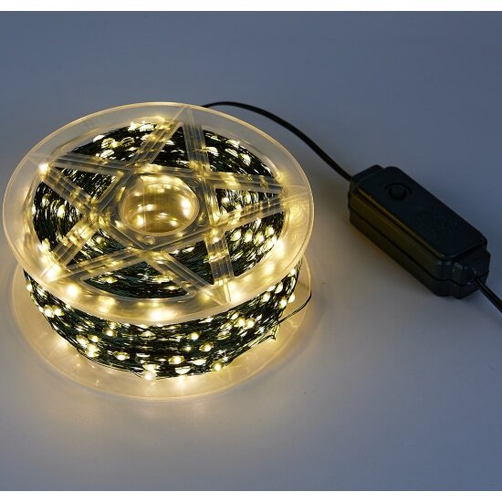 Светодиодная гирлянда Uniel ULD-S40000-4000-DGA WARM WHITE IP20 DEW "Роса" 400м. 4000 светодиодов. Теплый белый свет. Провод зеленый, UL-00012094