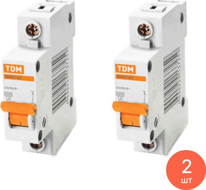 Автоматический выключатель TDM Electric / ТДМ Электрик ВА47-63 1Р 25А характеристика С 4.5кА, SQ0218-0005 / электроавтомат (комплект из 2 шт)