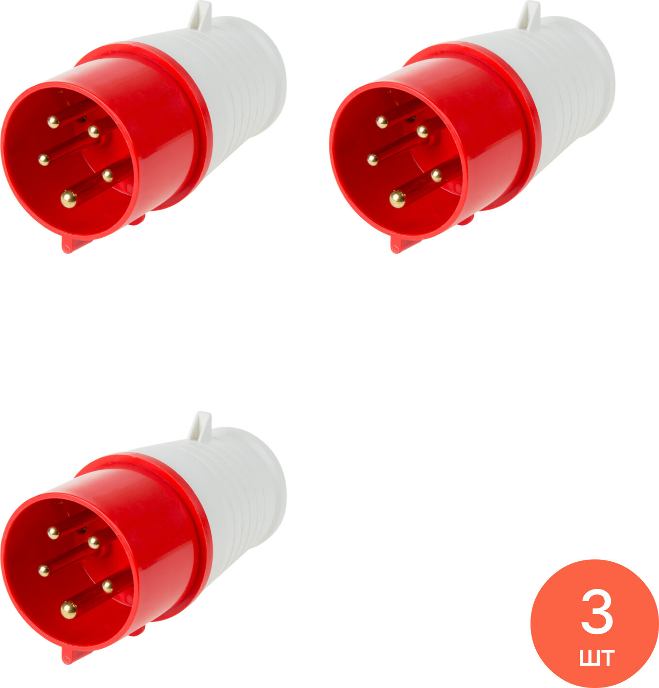 Вилка силовая кабельная REXANT / Рексант 025 переносная прямая из самозатухающего пластика, красная, 3Р+РЕ+N 32А 380В, IP44, 11-8905 / электрика (комплект из 3 шт)