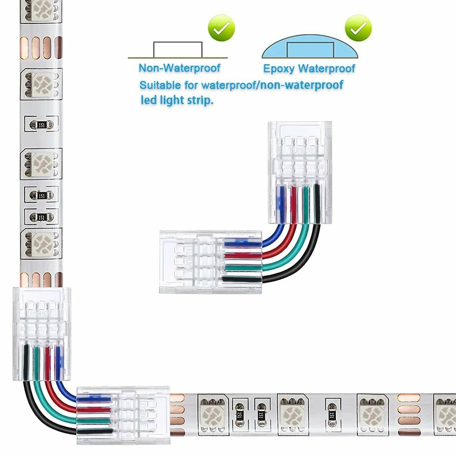 5 шт. Быстрые разъемы VBS L Tape Adjustable Connector для RGB LED ленты 4Pin 10mm, For Waterproof