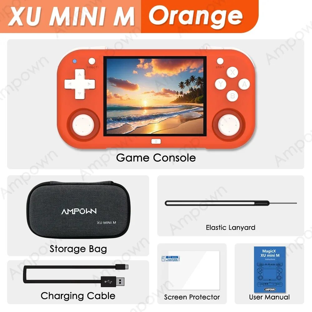 Ampown XU MINI M оранжевая портативная игровая консоль 64G(10K Games), Orange