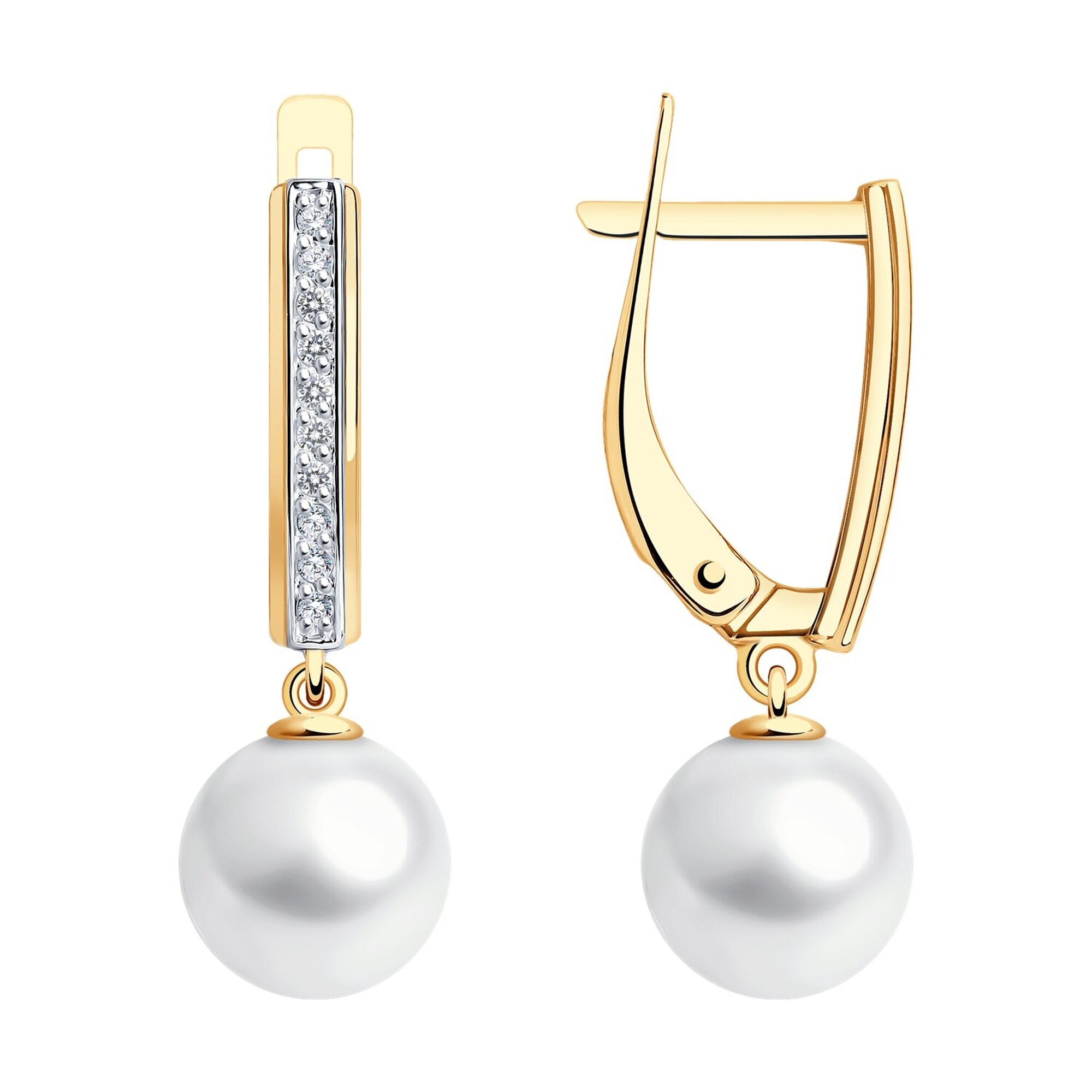 Серьги, красное золото, 585 проба, жемчуг, фианит