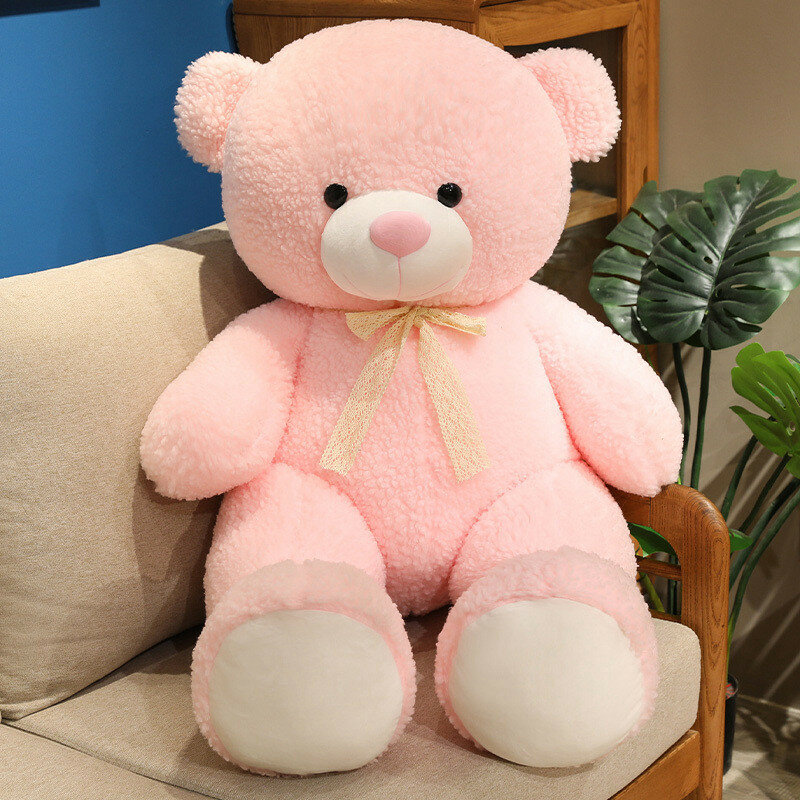 Teddy bear big plush stuffed animal with pp cotton for room accessories pink 80cm