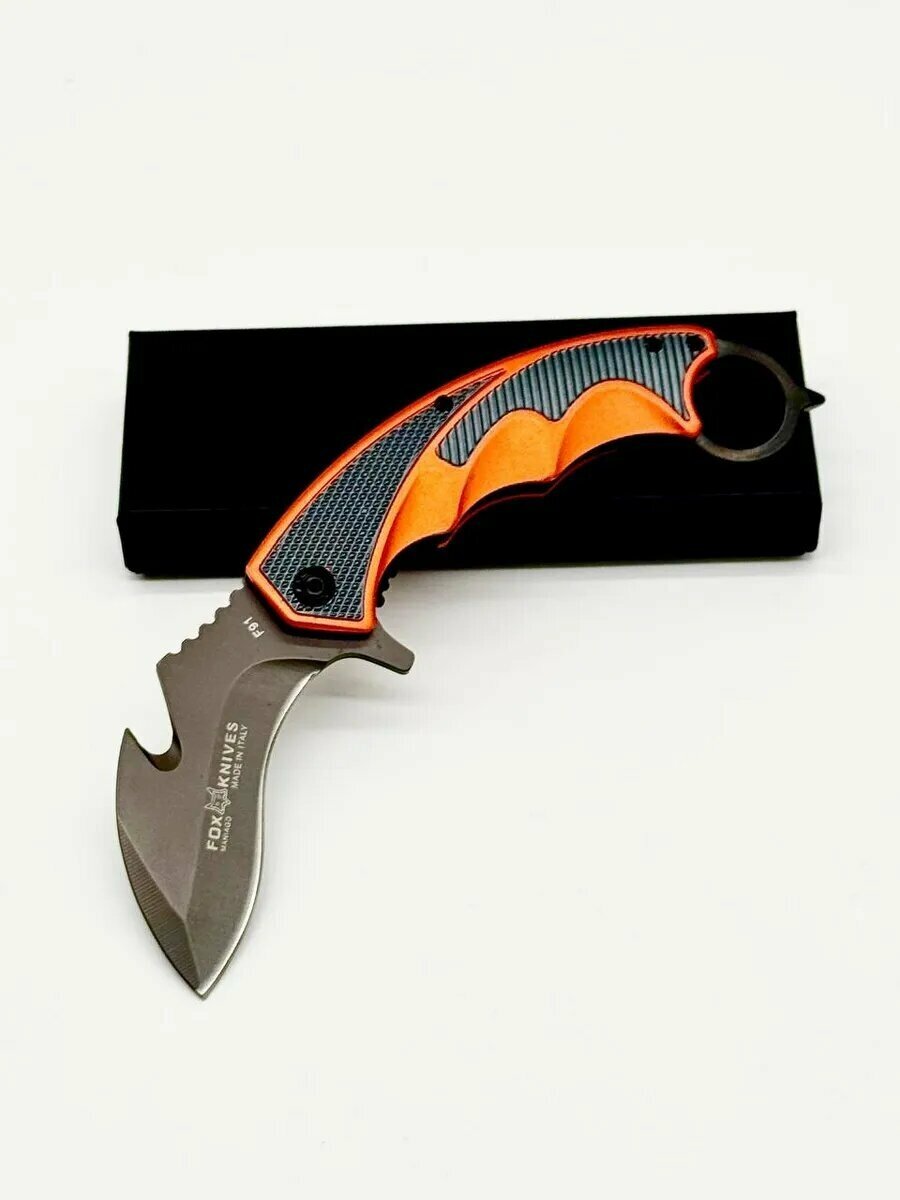 Складной туристический нож керамбит FOX, рукоять алюминий, клипса для кармана, стропорез, отверстие для флипа, стеклобой