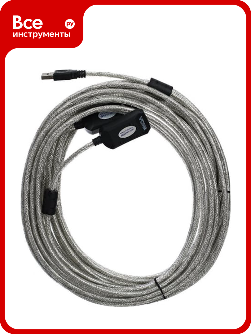 Удлинительный активный кабель-адаптер VCOM USB2.0-repeater Am-Af, 15м VUS7049-15M для прокладки электрических сетей