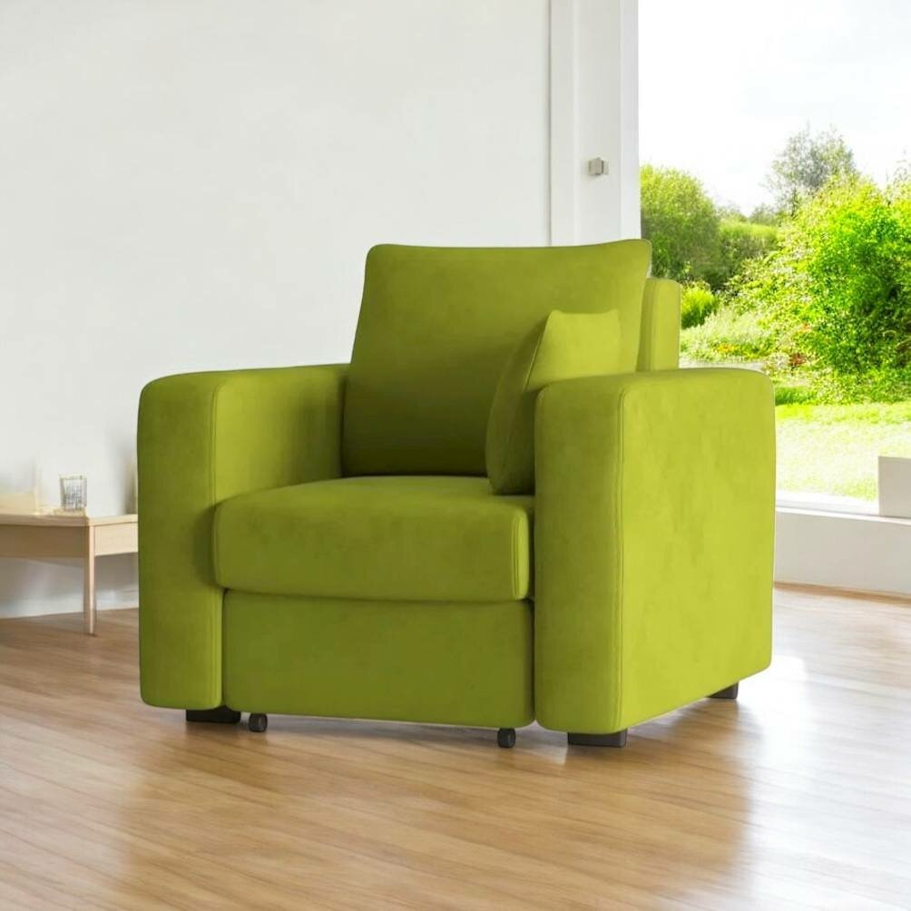 Кресло-кровать Yasmin "Liverpool", Для дома, С подлокотниками и ящиком для белья, Цвет: зеленый, Велюр антивандальный