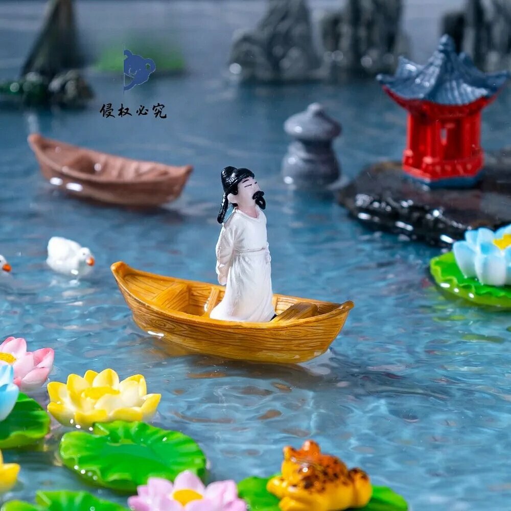 Плавающий плот-бамбук с листьями лотоса, миниатюрный декор для аквариума, аксессуары создания акваскейпа, микроландшафта, террариума